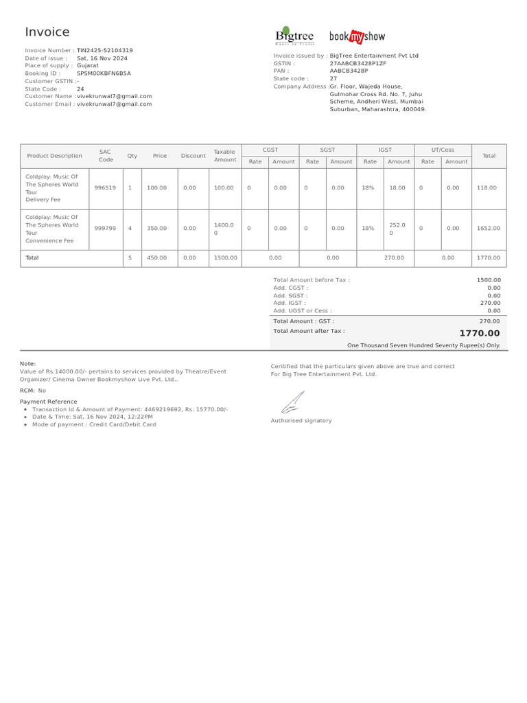 BMS Invoice 4469219692 | PDF | Invoice | Payments