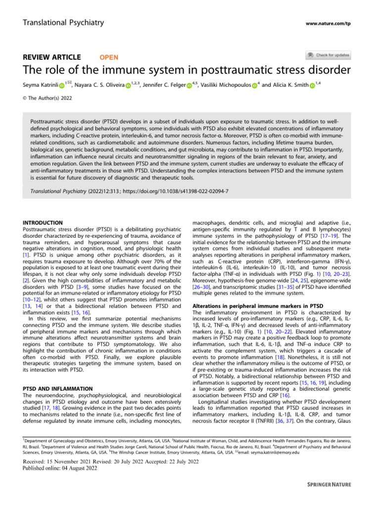PTSD and Immune System Interactions | PDF | Hypothalamic–Pituitary ...