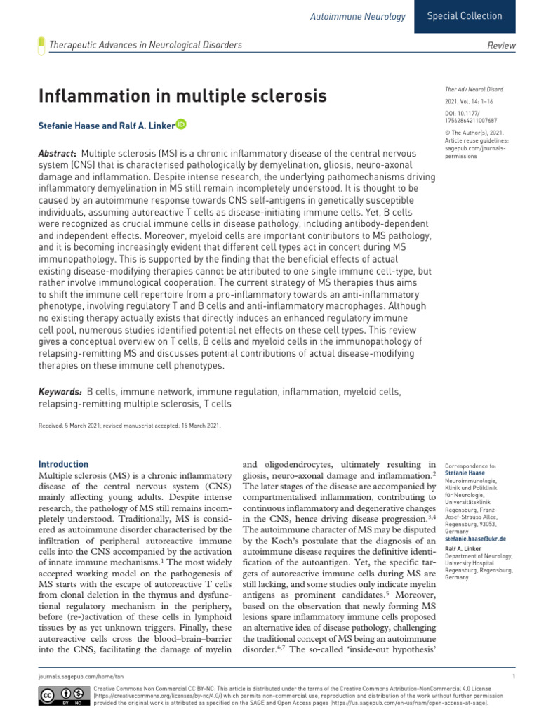 Inflammation in Multiple Sclerosis | PDF | Multiple Sclerosis | Monocyte