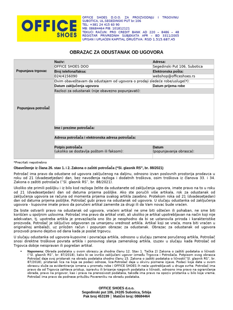 Obrazac Za Odustanak I Obavestenje RS 15052020 | PDF