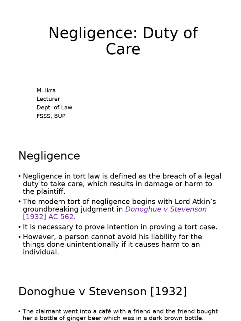 Negligence Duty of Care Explained | PDF | Negligence | Duty Of Care