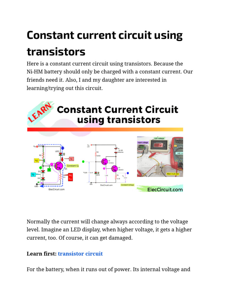 Constant Current Circuit Using Transistors | PDF | Electronic Circuits | Transistor