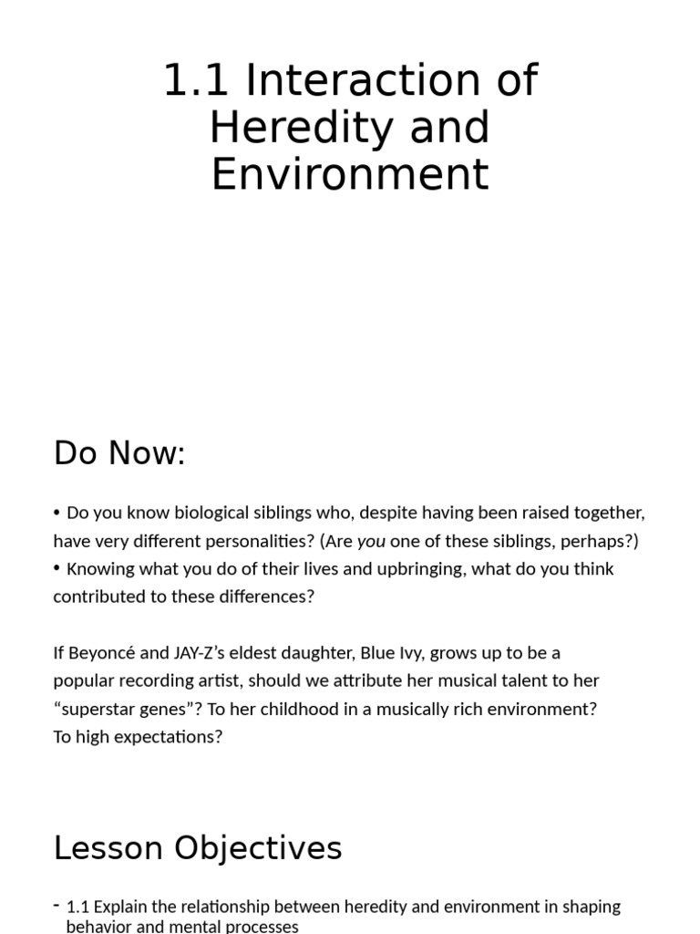 Heredity and Environment in Behavior | PDF | Nervous System ...