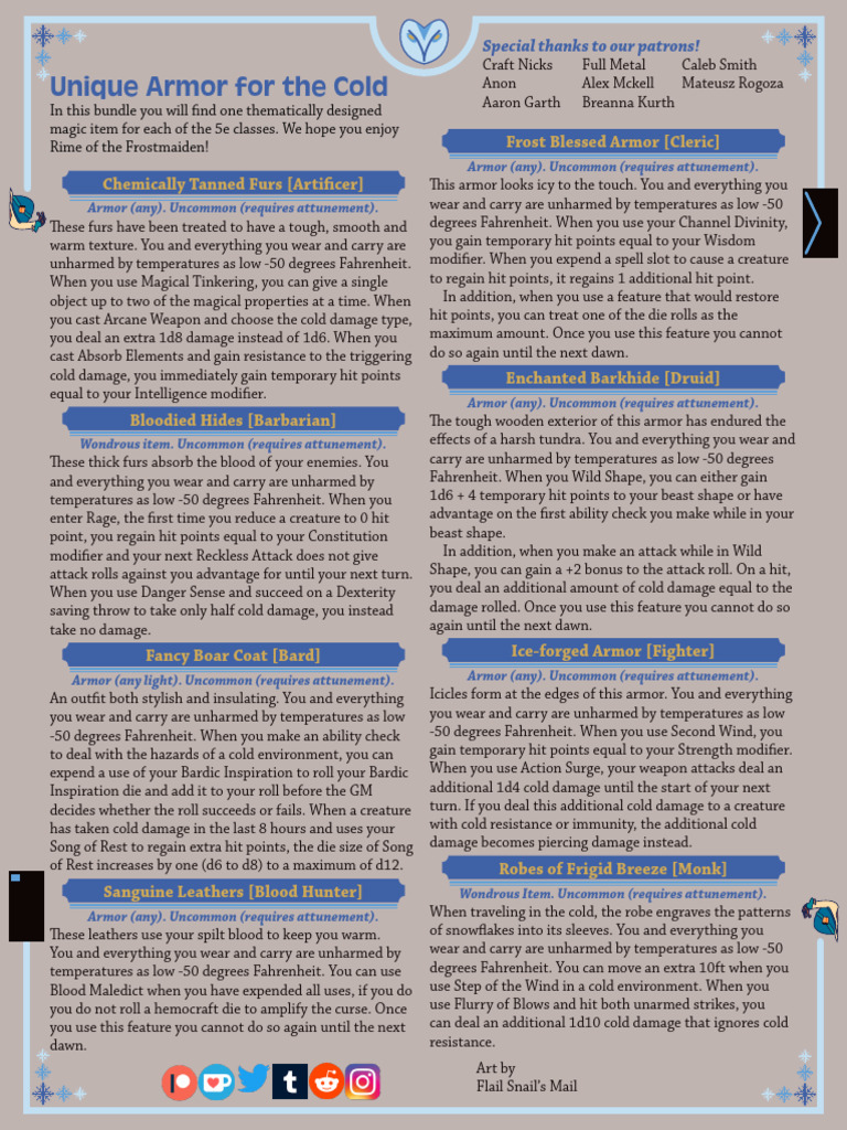 D&D 5E - Homebrew - Icewind Dale - Armors For Cold Climate | PDF ...