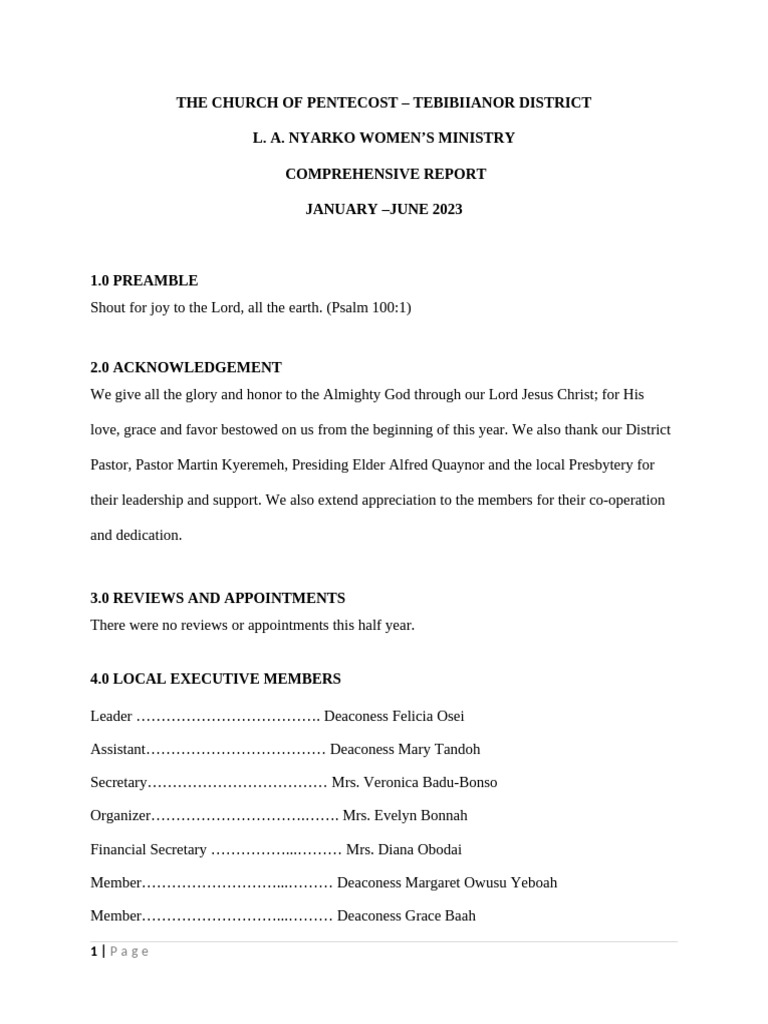 L.A. Nyarko Women's Ministry Report 2023 | PDF