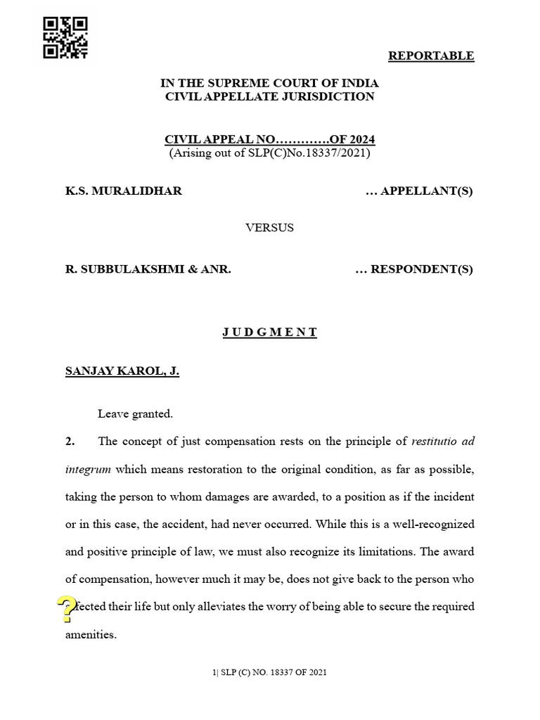 Supreme Court Compensation Appeal | PDF | Damages | Tort