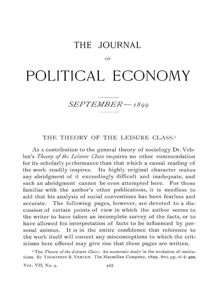 Political Economy | PDF | The Theory Of The Leisure Class