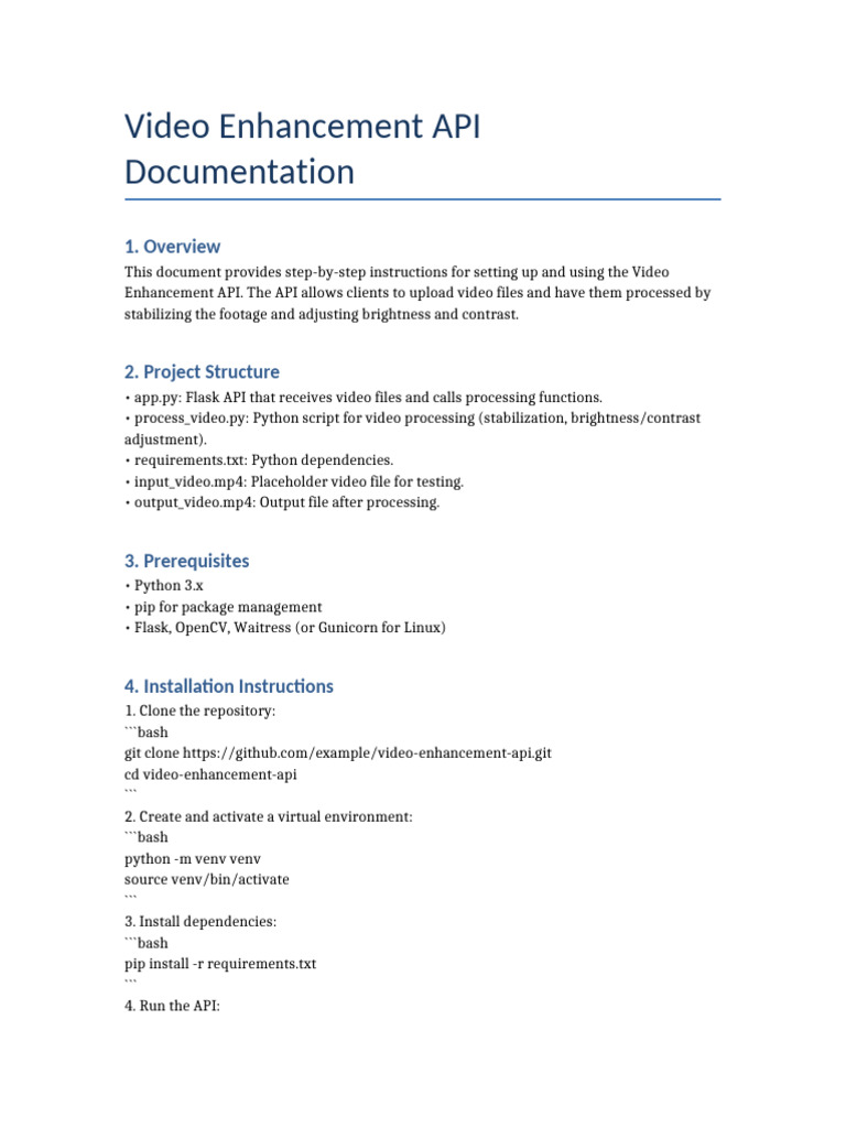 Video Enhancement Api Documentation | PDF