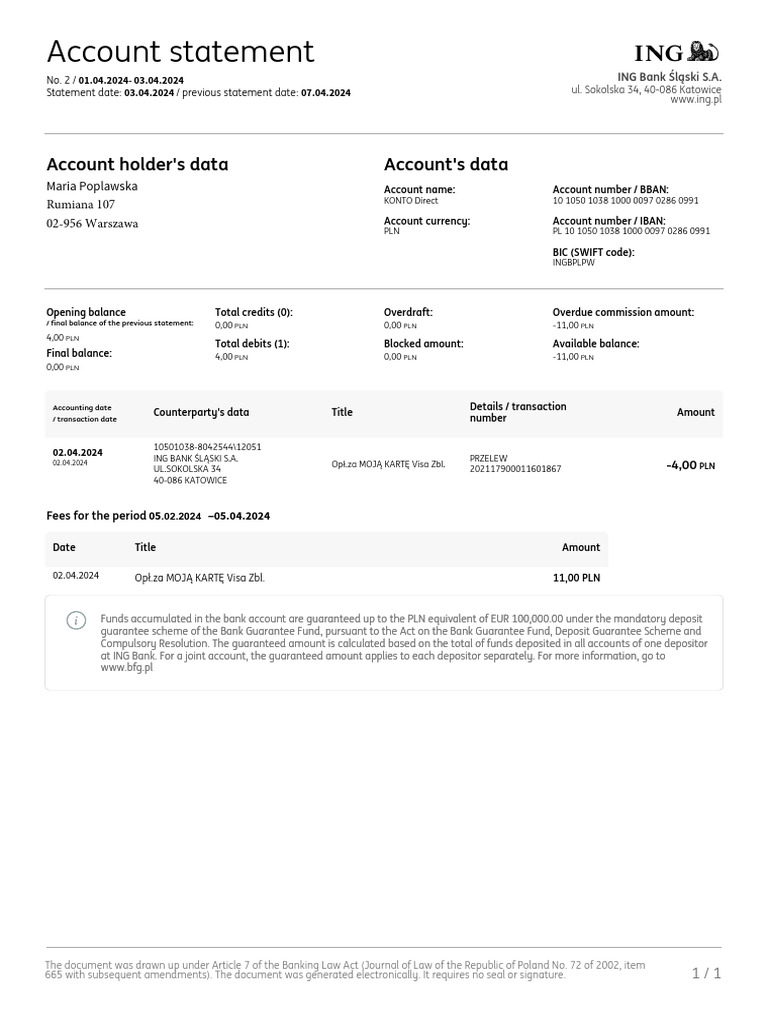 ING Bank Account Statement April 2024 | PDF | Banking Technology ...