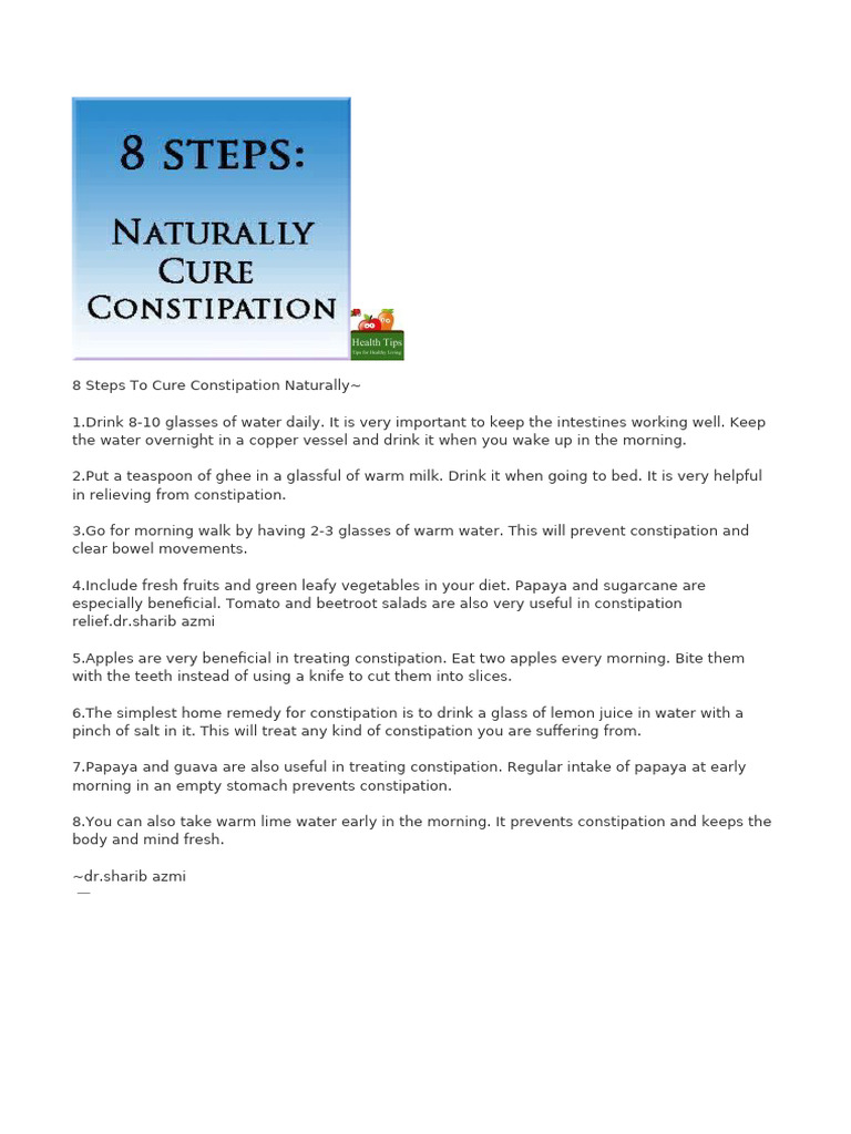 8 Steps To Cure Constipation Naturally | PDF
