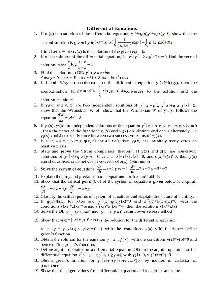 2024 Differential Equations | PDF | Green's Function | Eigenvalues And Eigenvectors