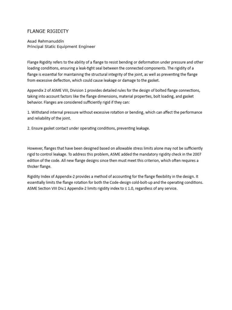 Flange Rigidity and ASME Appendix 2 | PDF | Stiffness | Mechanical ...