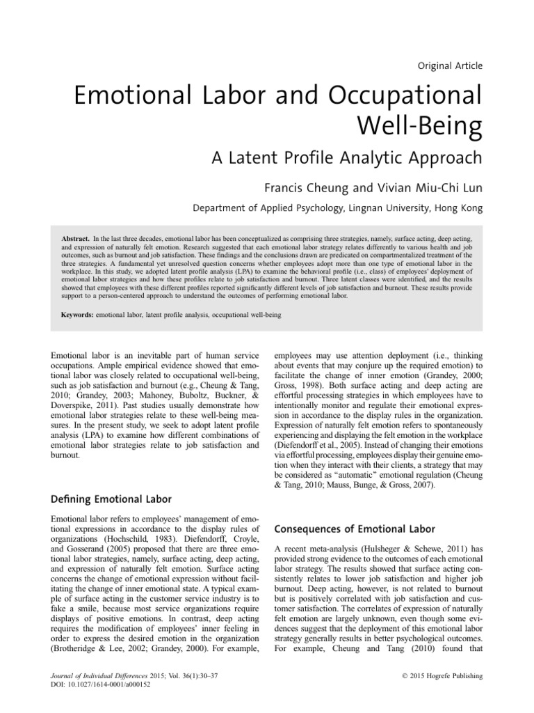 Emotional Labor and Occupational | PDF | Emotions | Job Satisfaction