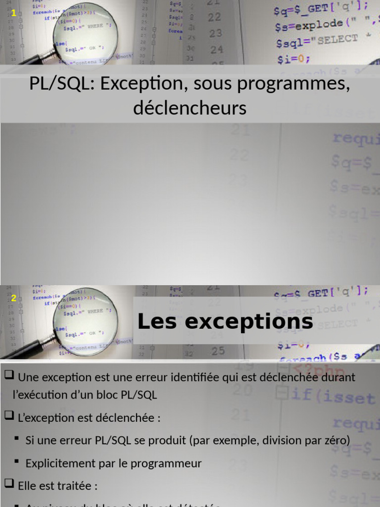 Exceptions Et Sous Programmes | PDF | PL/SQL | SQL