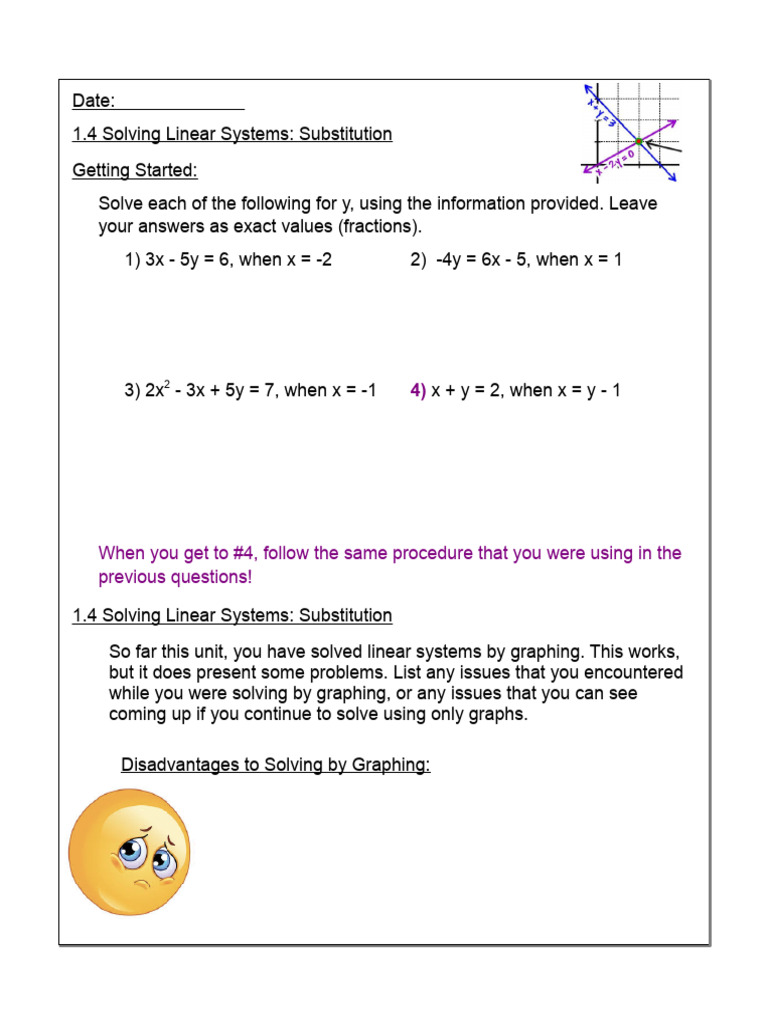 MPM 2D 1.4 Substitution | PDF | Equations | System Of Linear Equations