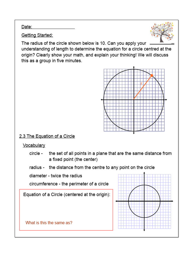 MPM 2D 2.3 Equation of A Circle | PDF