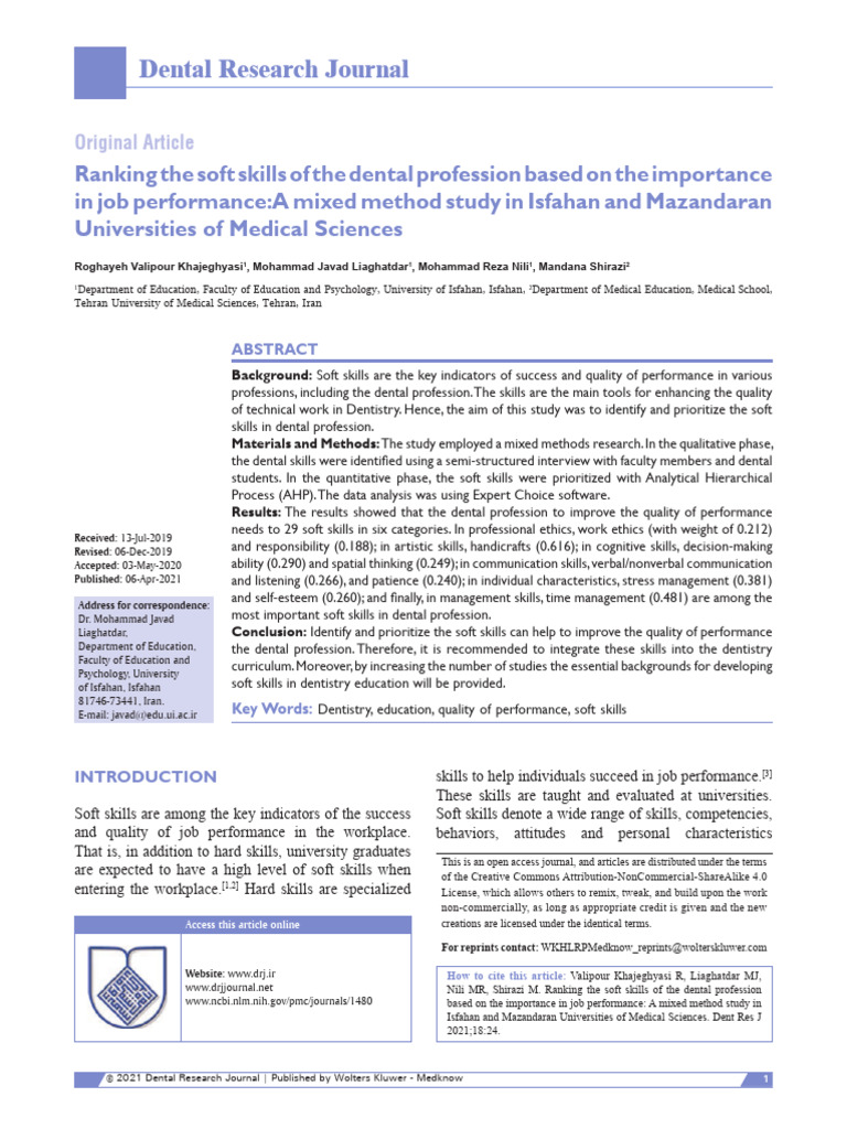 Ranking Essential Dental Soft Skills | PDF | Qualitative Research | Skill