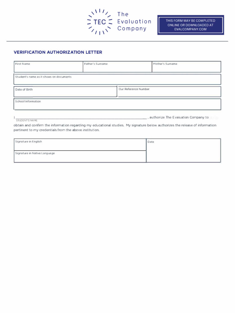 Verification Authorization Form TEC BLANK 1 | PDF