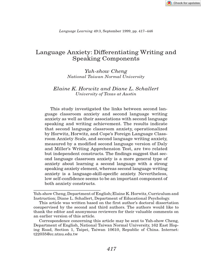Language Anxiety in Writing vs. Speaking | PDF | Second Language ...