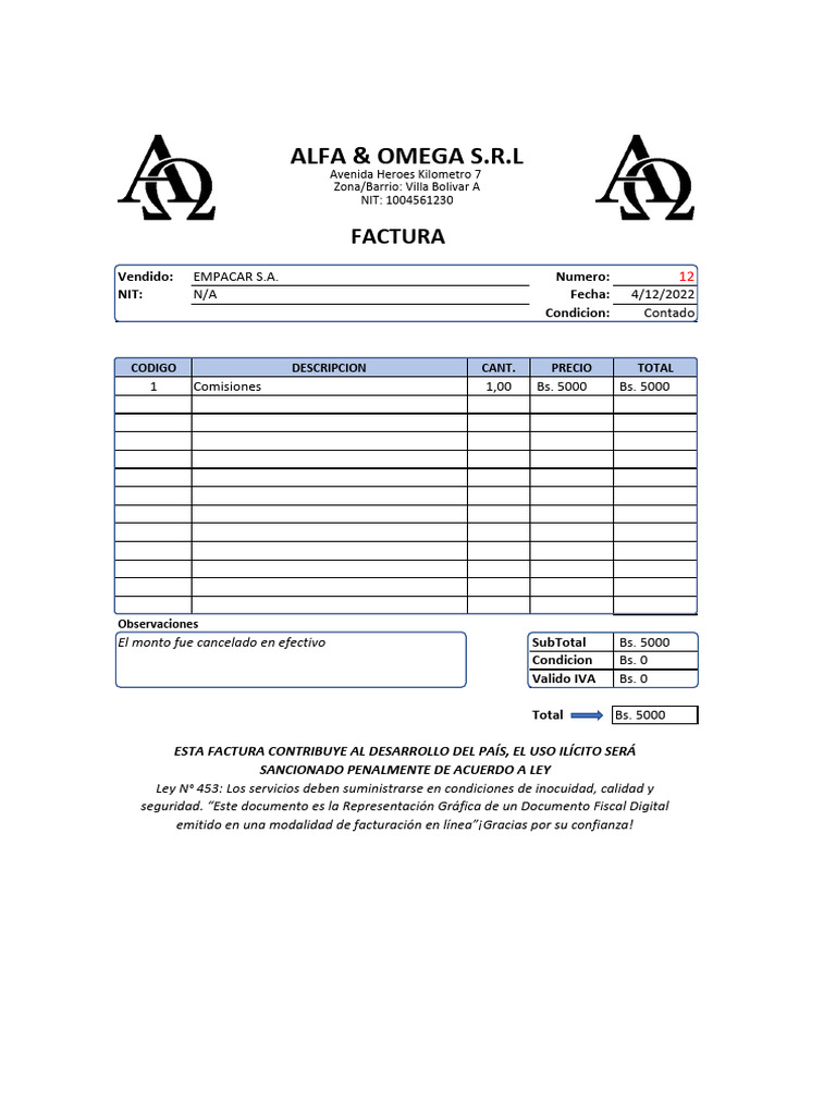 Alfa & Omega S.R.L: Factura | PDF