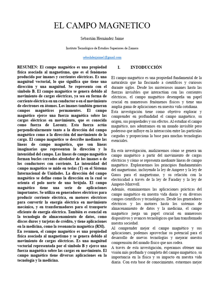 Campo Magnetico | PDF | Campo magnético | Electromagnetismo