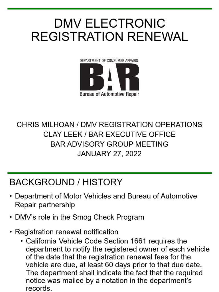 DMV Bar Electronic Registration Renewal | PDF | Department Of Motor ...