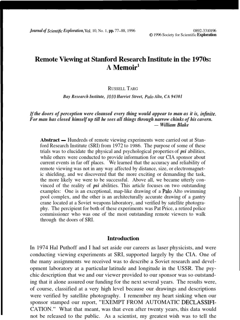 Remote Viewing at Stanford... - Targ | PDF | Parapsychology | Science