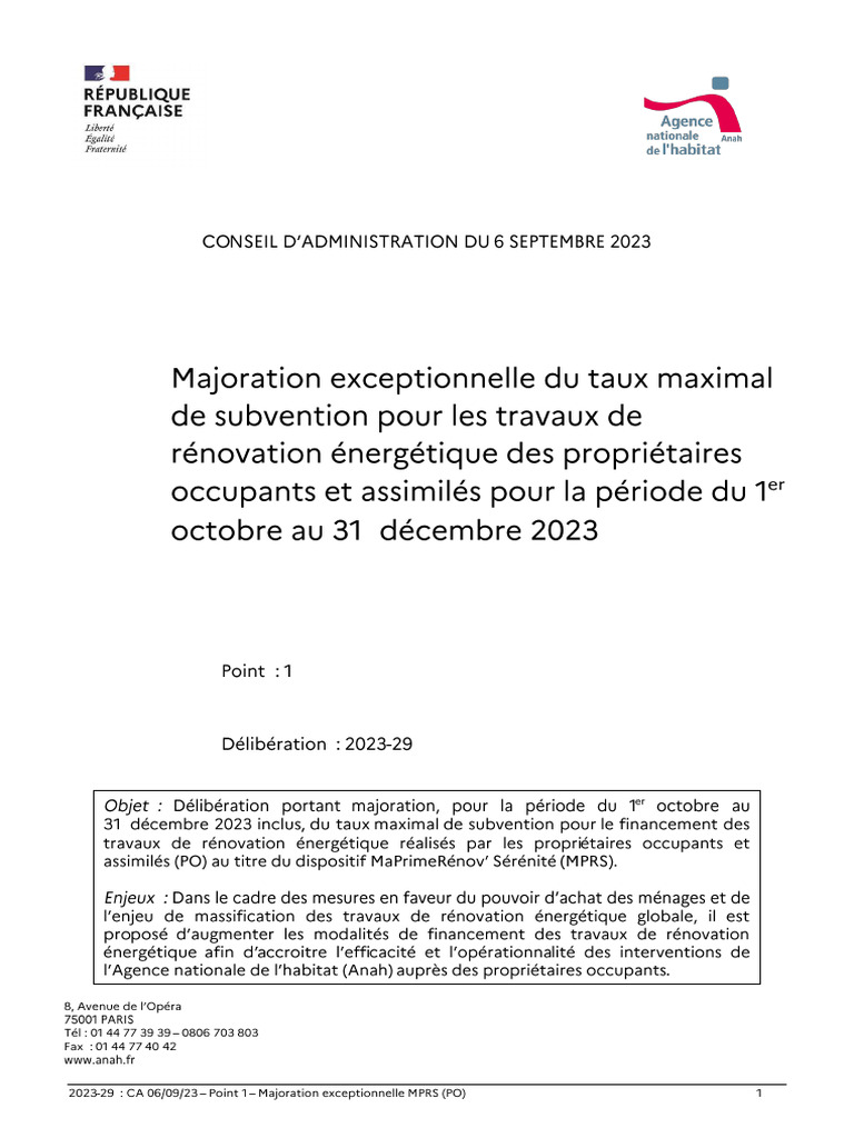 CA ANAH 2023 Majoration MPRS | PDF