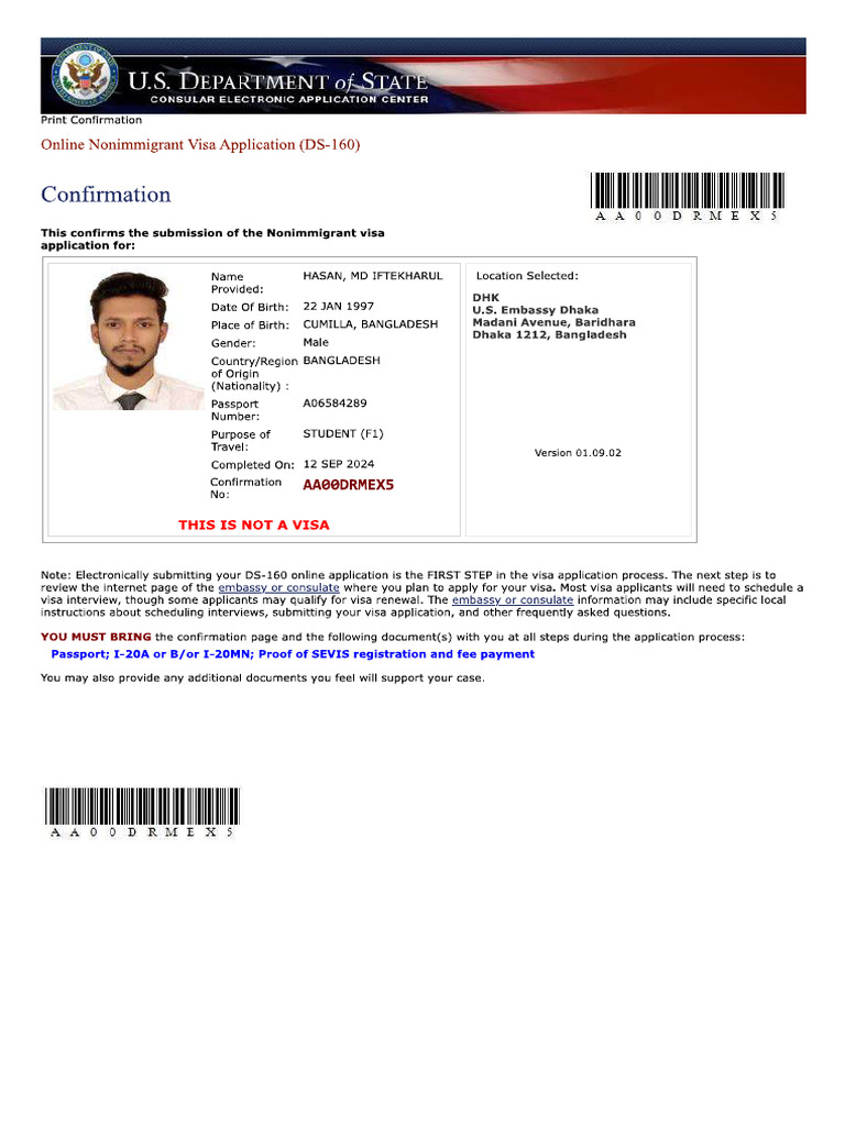 Ds 160 Confirmation Page | PDF