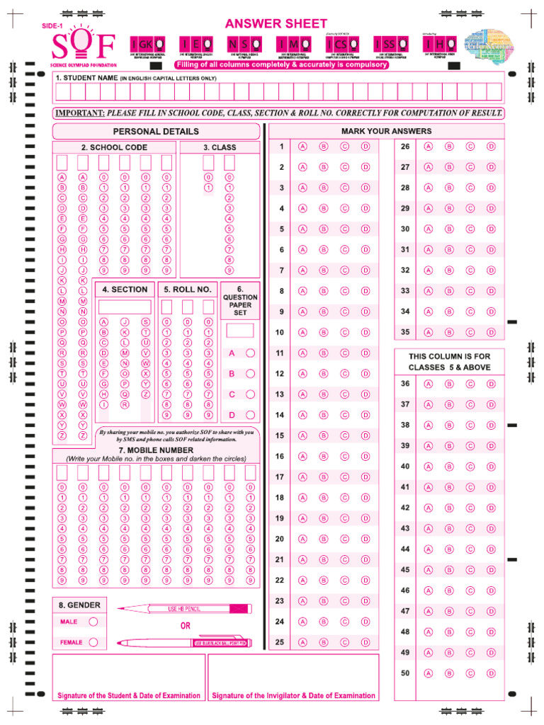 Share SOF Olympiad JKS OMR SHEET - 69067039 | PDF | Computers