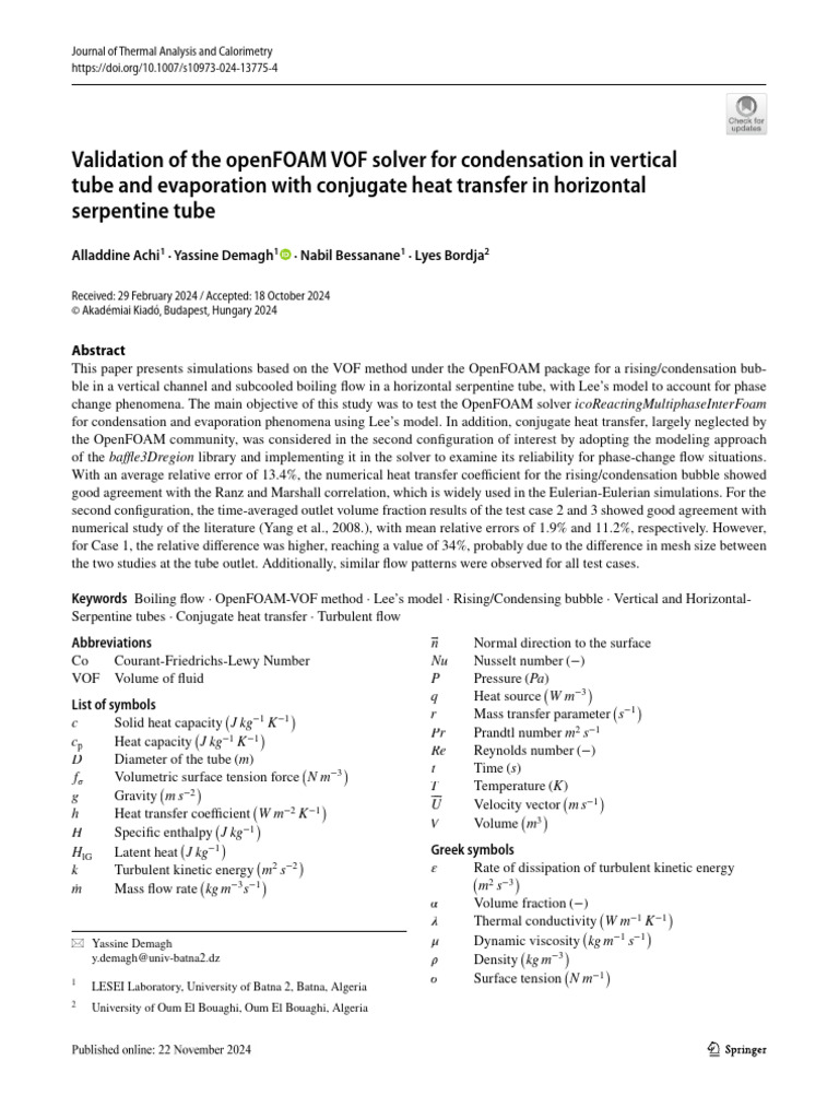 Validation of The Openfoam Vof Solver For Condensation in Vertical Tube and Evaporation With ...