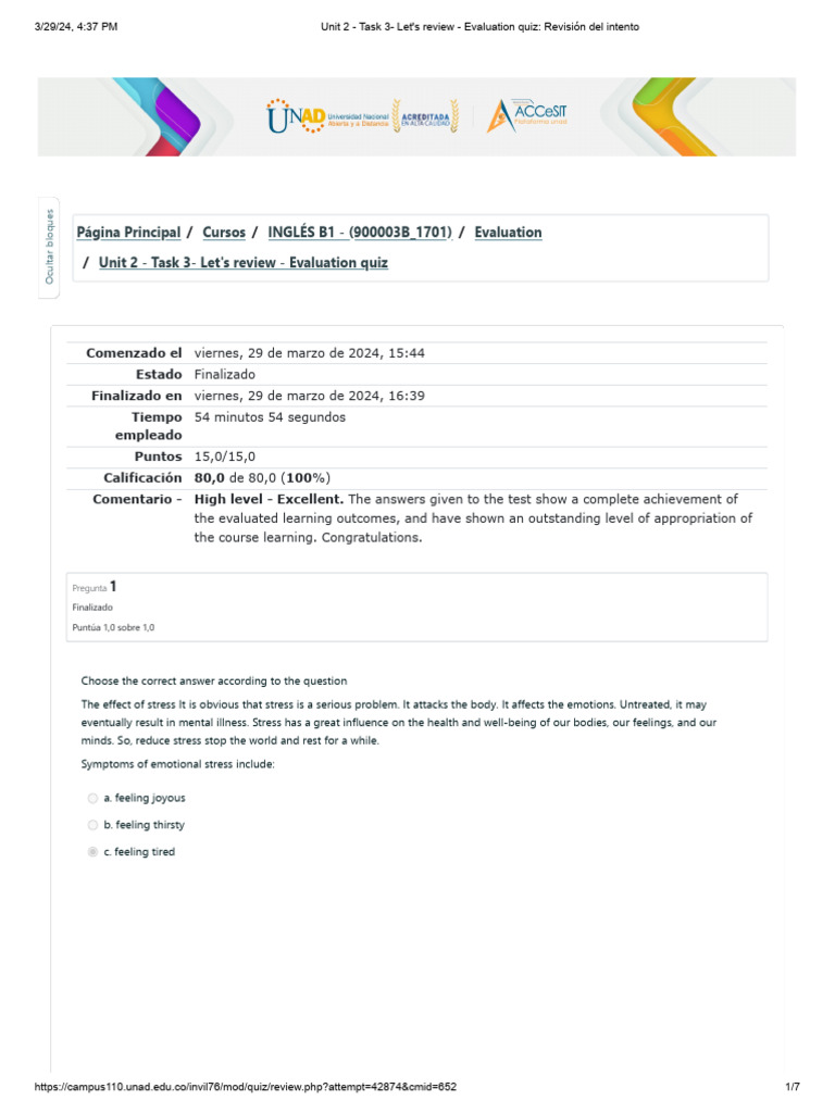 Unit 2 - Task 3 - Let's Review - Evaluation Quiz - Revisión Del Intento ...