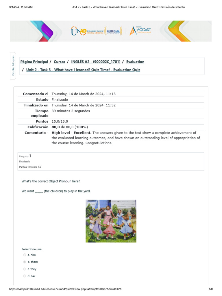 Unit 2 - Task 3 - What Have I Learned - Quiz Time! - Evaluation Quiz - Revisión Del Intento ...