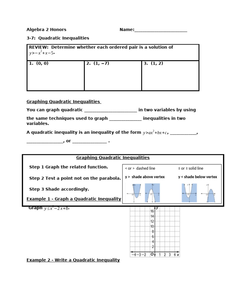 3-7 Quadratic Inequalities Guided Notes 2023 | PDF
