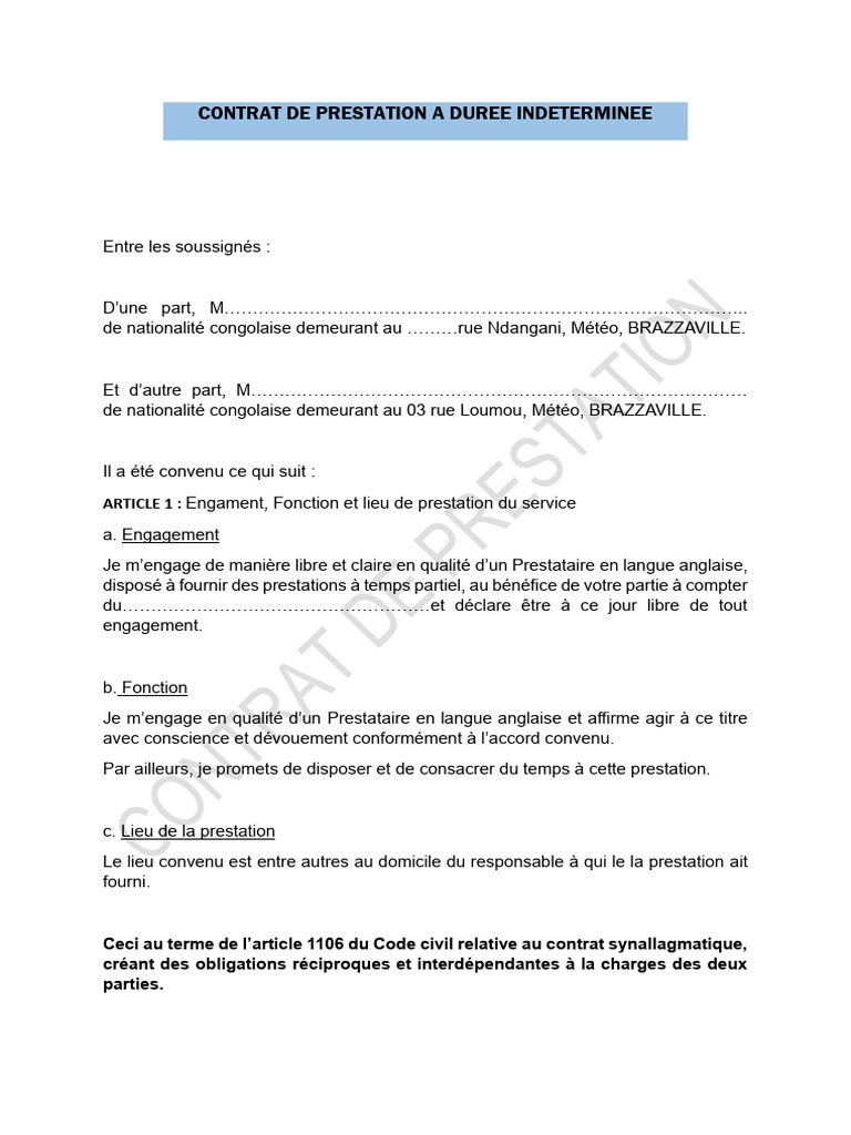 Contrat de prestation en langue anglaise | PDF | Affaires | Droit