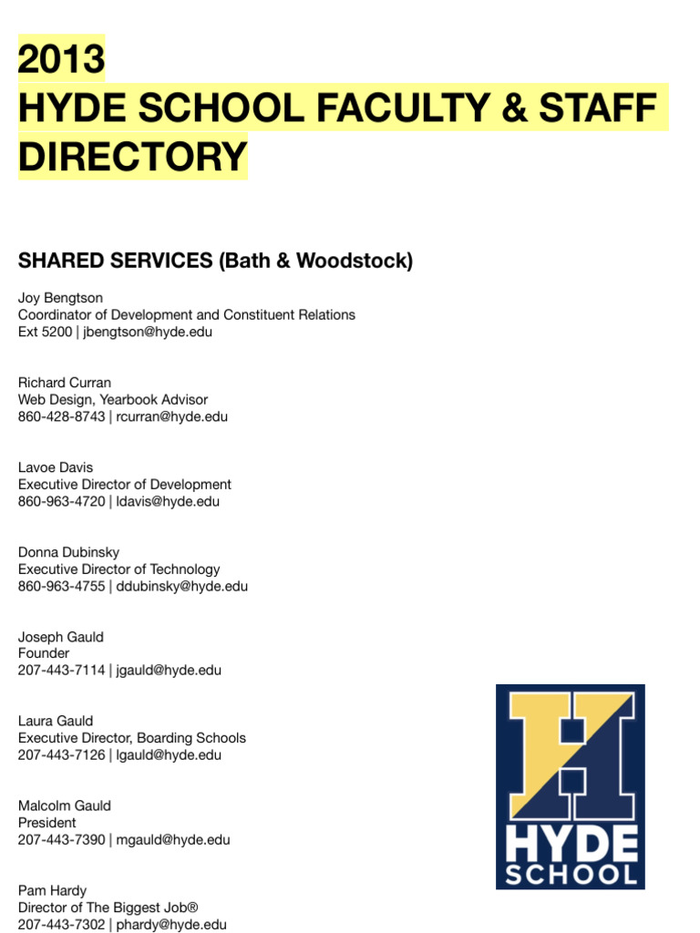 2013 Hyde School Faculty and Staff Directory | PDF