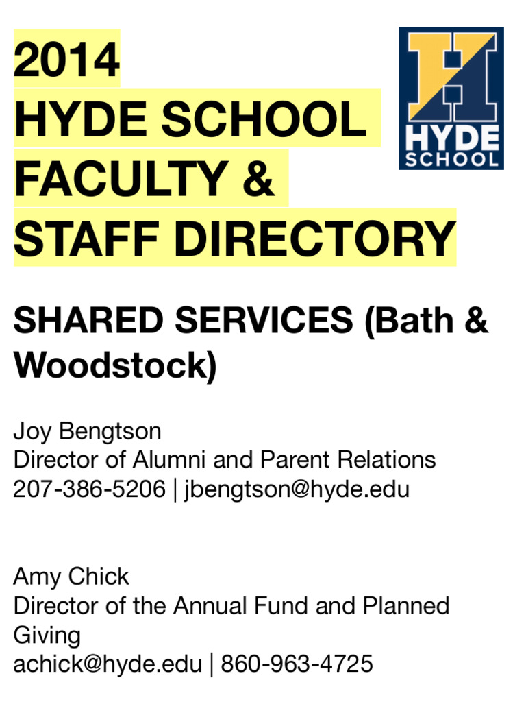 2014 Hyde School Faculty and Staff Directory | PDF | Career & Growth ...