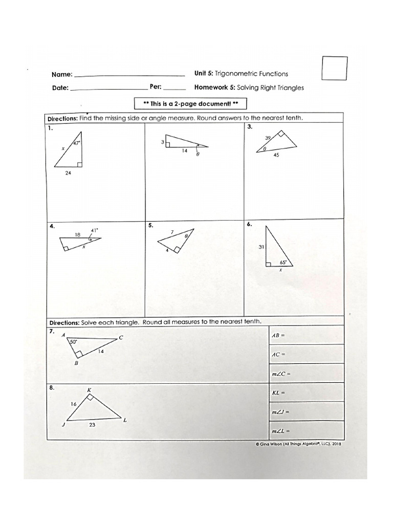 Solving Right Triangles Pdf