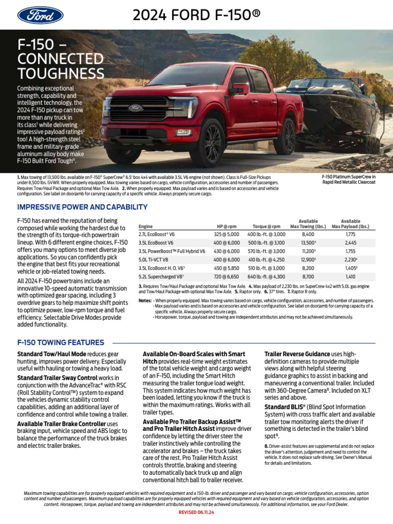 2024 Ford F 150 Towing Guide | PDF | Ford F Series | Trailer (Vehicle)