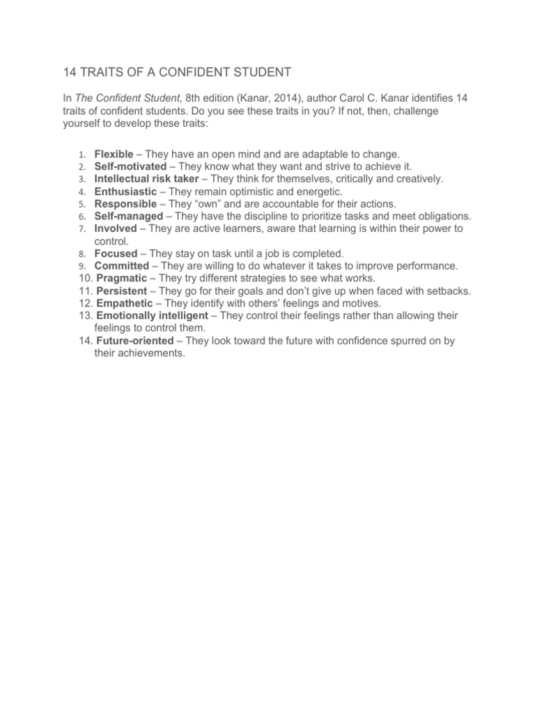 14 Traits of A Confident Student | PDF