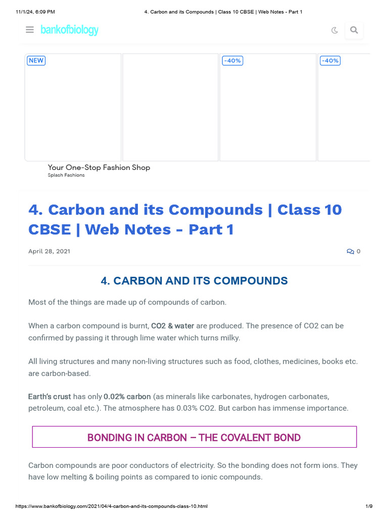 Carbon Compounds and Bonding Explained | PDF | Chemical Bond | Chemical ...