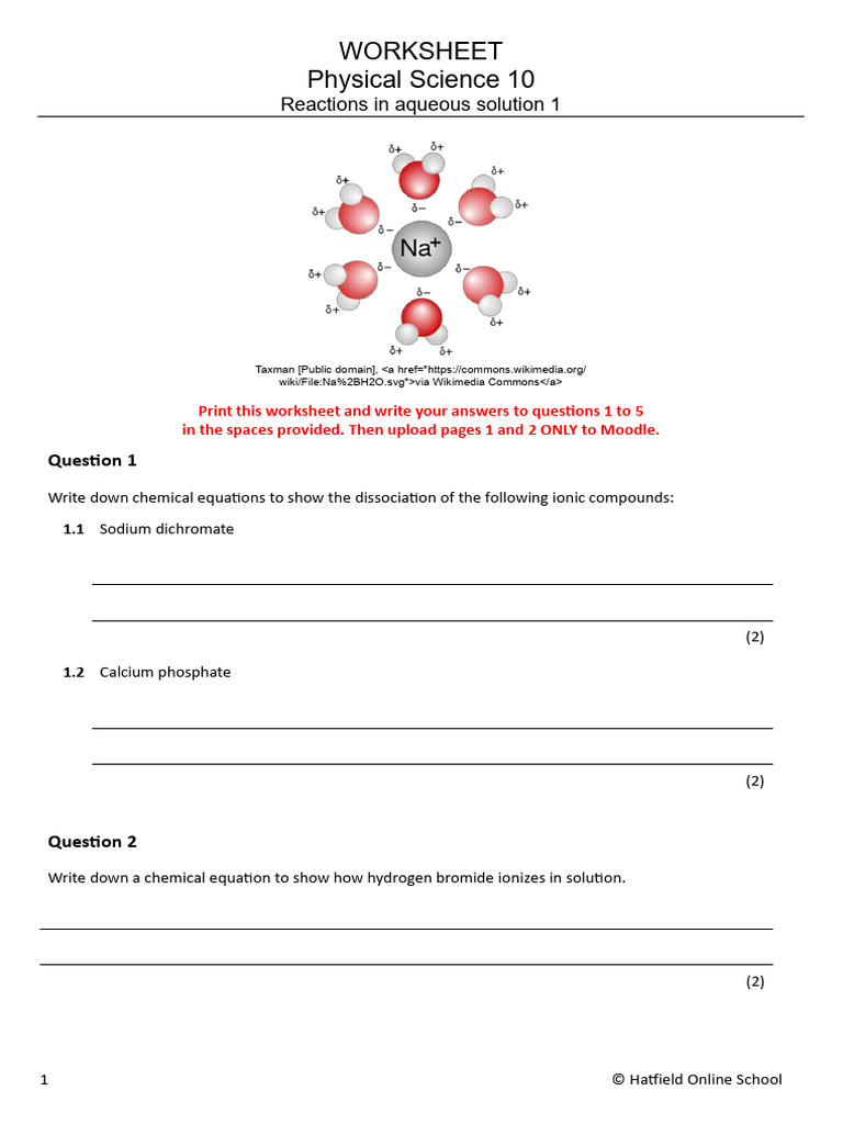 Worksheet - Reactions in Aqueous Solution 1 | PDF | Aqueous Solution ...