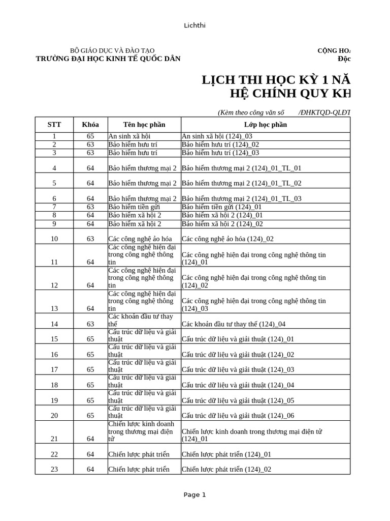 Bản Sao Lichthi-HK1-2024-2025-CQ-K63-65-21-10-2024-Print | PDF