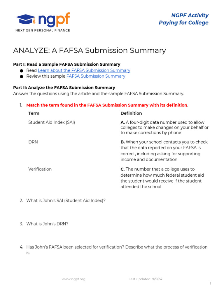 Analyzing FAFSA Submission Summary | PDF | Pell Grant | Student ...
