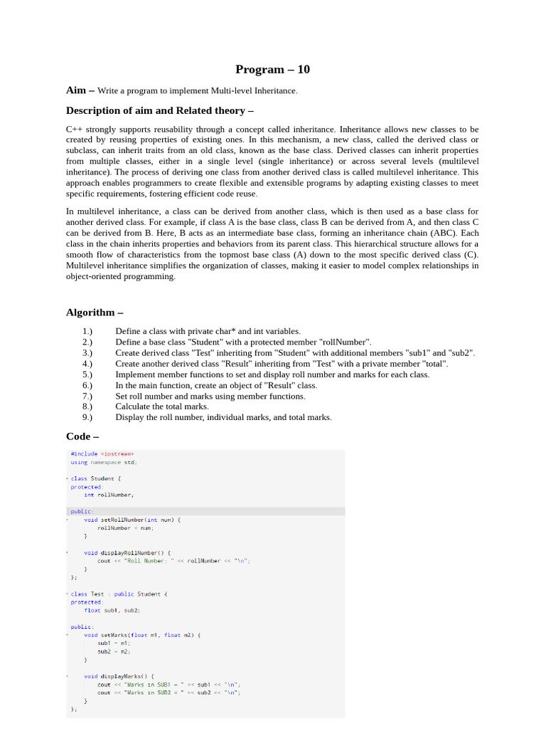 Exp 10 Pdf Inheritance Object Oriented Programming Class 8057
