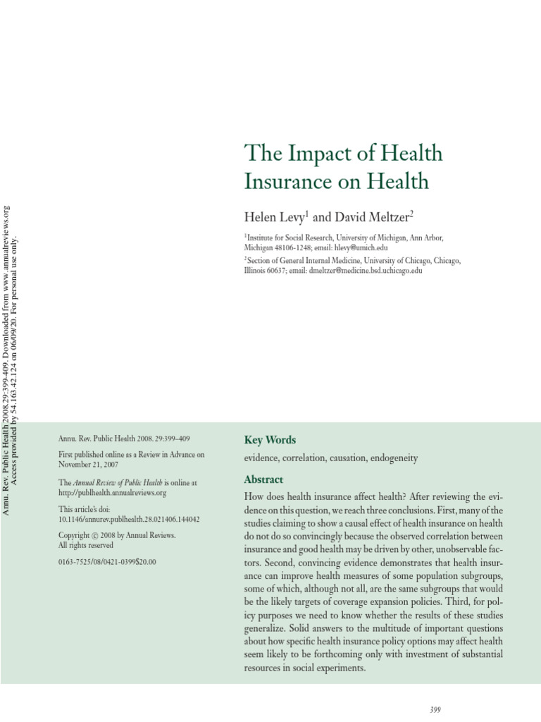 The Impact of Health Insurance On Health | PDF | Experiment | Medicaid