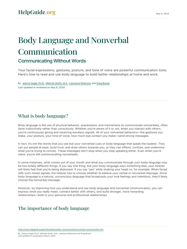 Body Language and Nonverbal CommunicationCommunicating Without Words ...