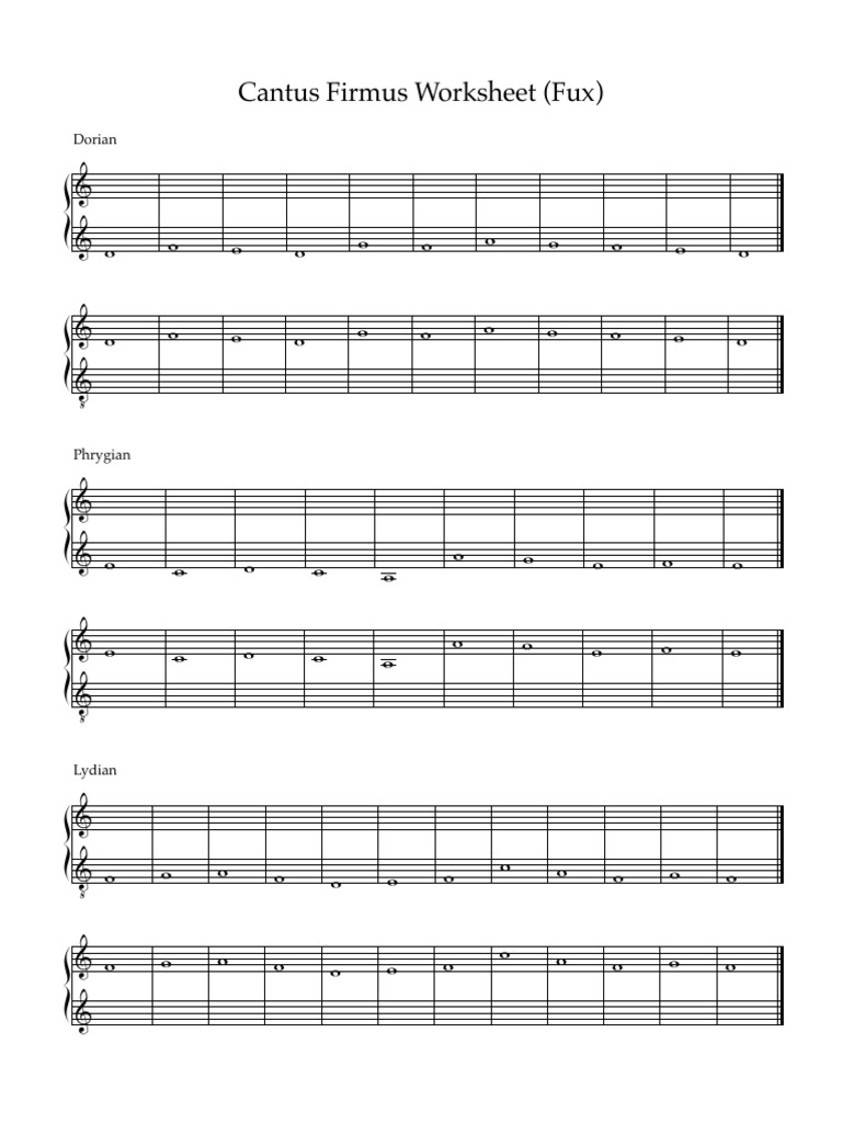 Cantus Firmus Worksheet Fux | PDF