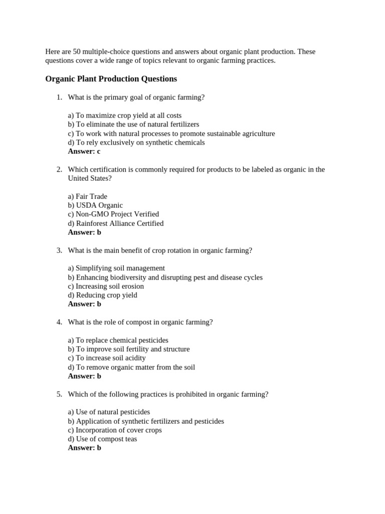 50 MCQs on Organic Farming Practices | PDF | Soil | Organic Farming
