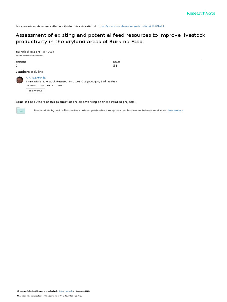 Assessment of Existing Feed Potential in Burkina Faso | PDF | Agriculture | Animal Feed